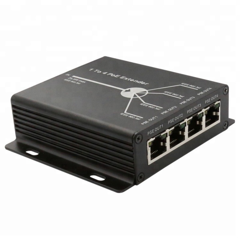 4 Port IEEE802.3at 25.5W PoE Extender / Repeater for IP camera Extend 120m transmission distance ...