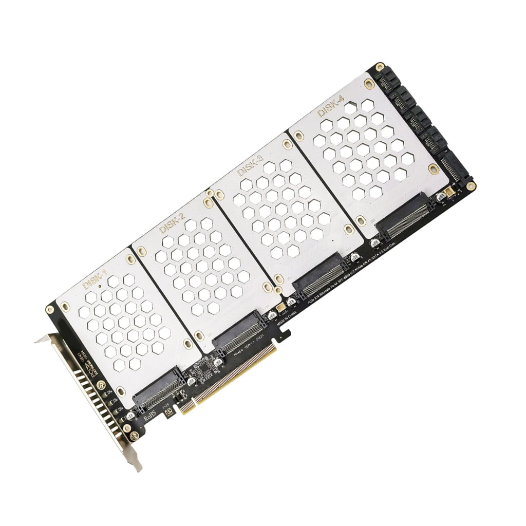 4 Port SFF8639 NVMe Solid Disk PCIe X16 Adapter, Supports Motherboards ...