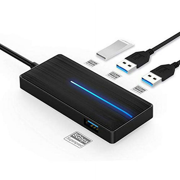 4-Port USB 3.0 Hub, High Speed Ultra Slim Data Hub Splitter with LED ...