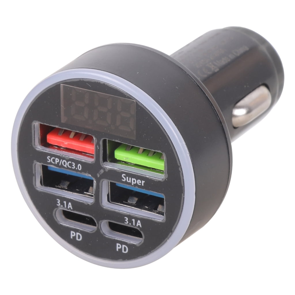 4 Port USB Car Charging Adapter with Digital Display for Simultaneous ...