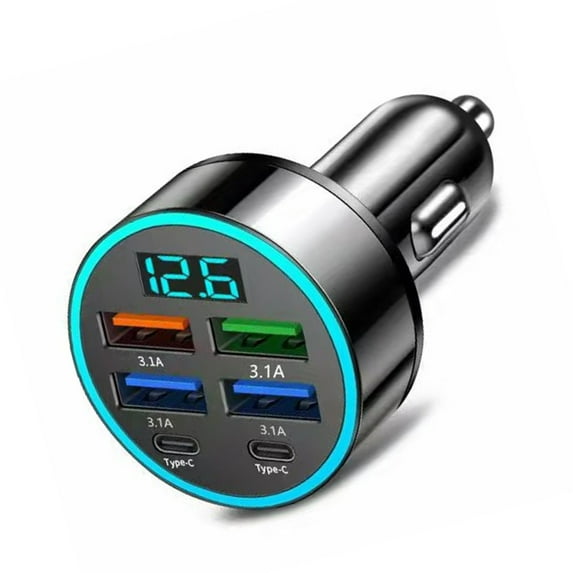 4 Port USB Car Charging Adapter with Digital Display for Simultaneous Various Device Charging ...