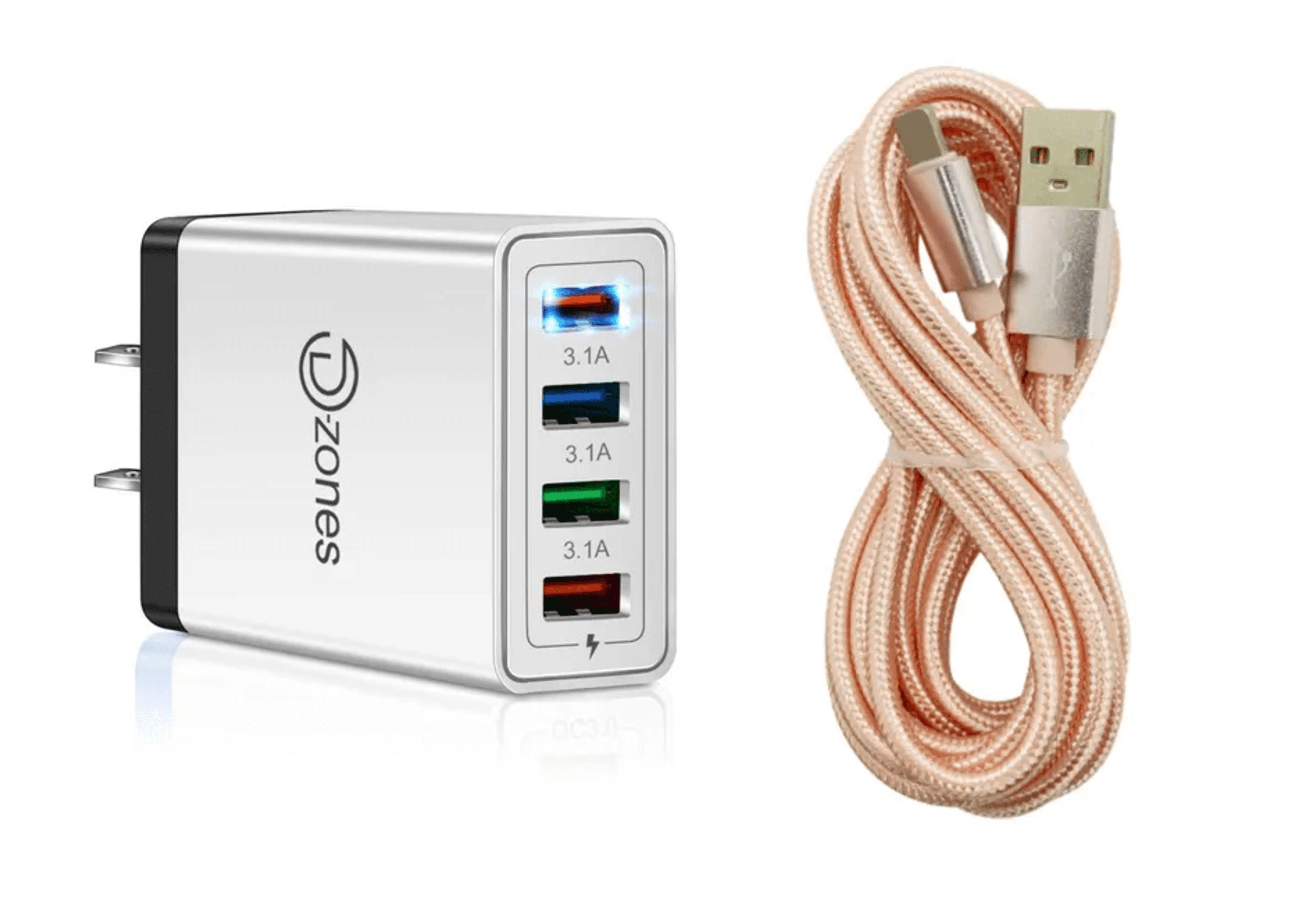4 Port Wall Charger with 10 FT Charger Compatible for Iphone[ Pink ...