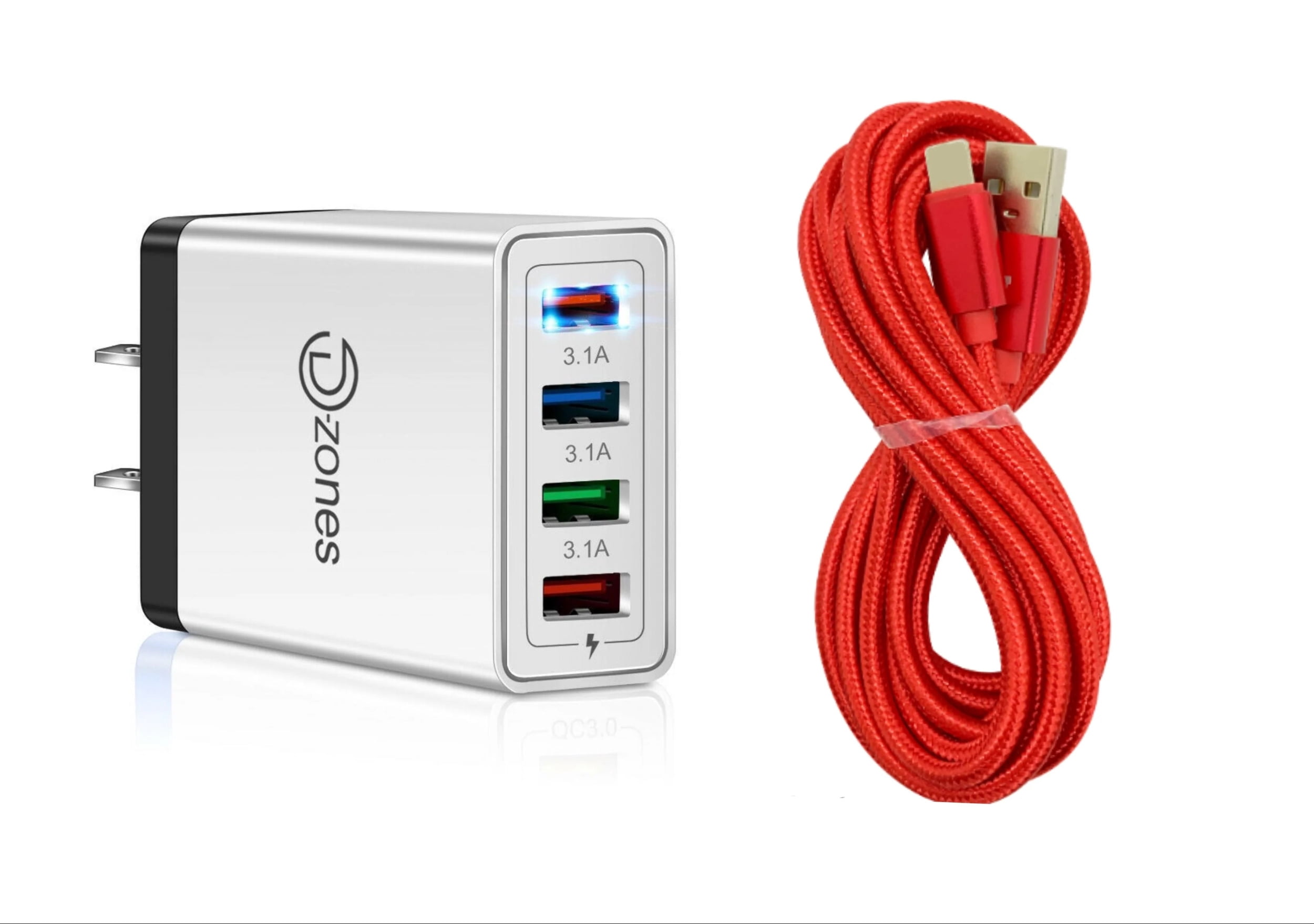 4 Port Wall Charger with 10 FT Charger Compatible for Iphone - Walmart.com
