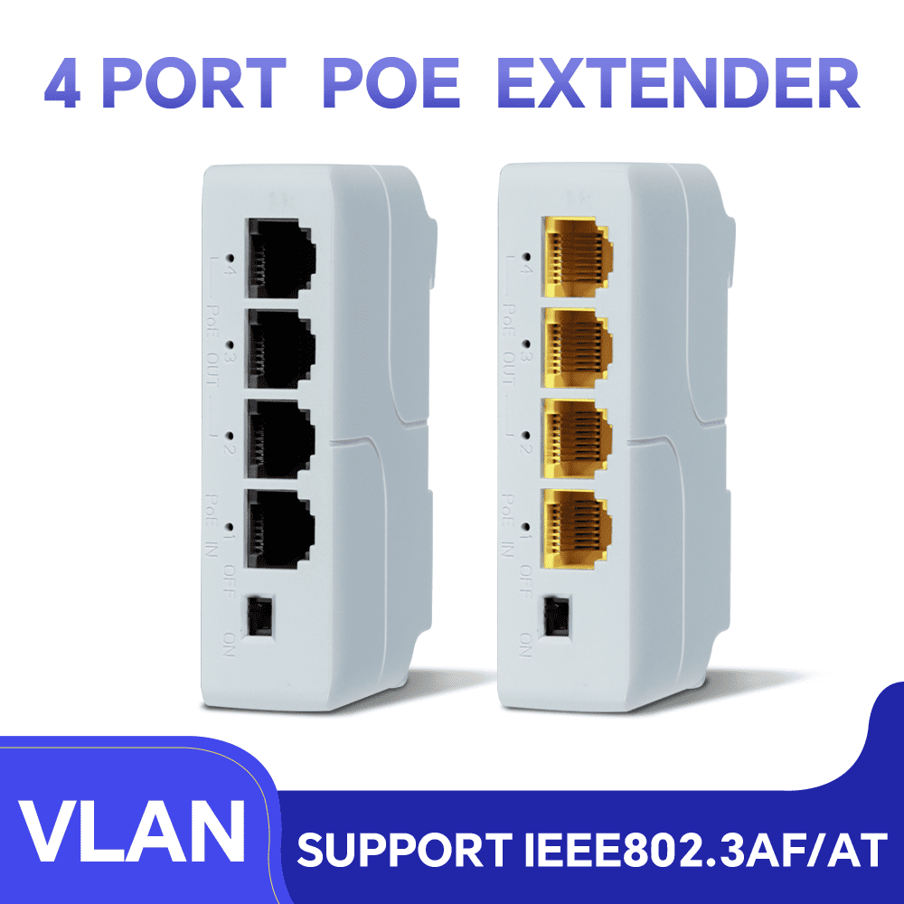 4 Ports 100Mbps Ethernet POE Extender Support DIN Rail Mount Network ...