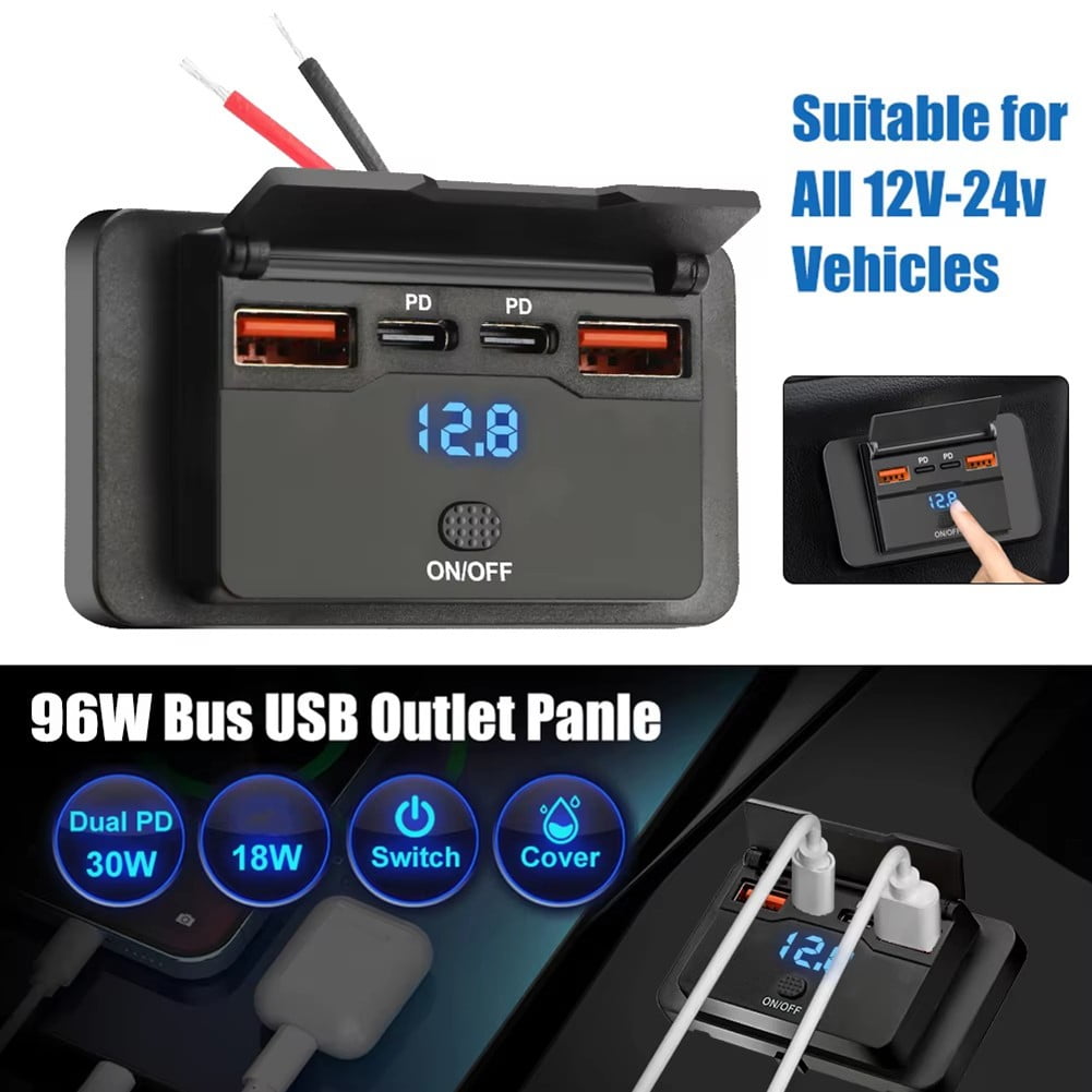 4-Ports 12V RV USB Outlet 108W Dual PD3.0 for QC3.0 Car Charger Socket ...