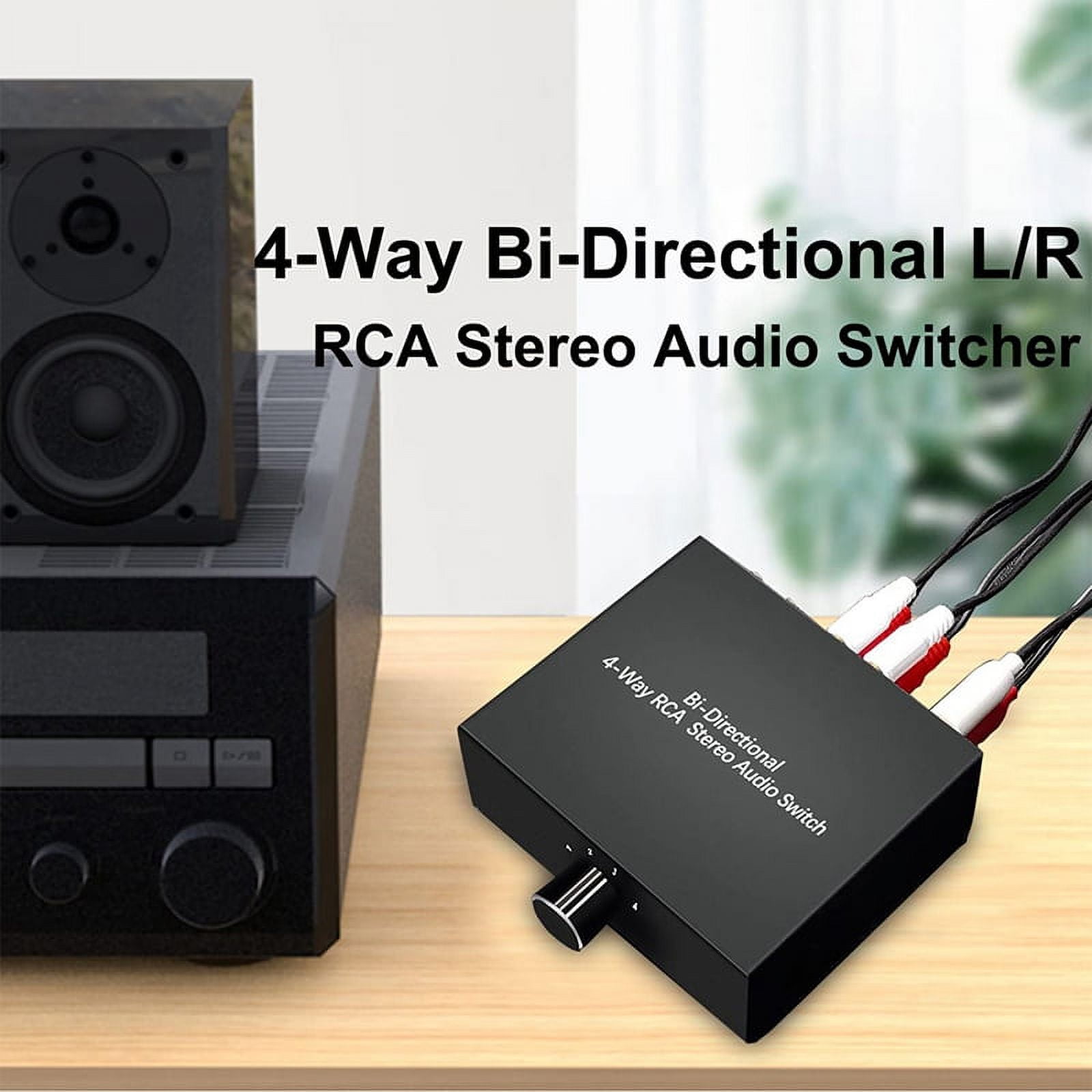 4 Ports Bi-Directional R L Audio Switcher Box Audio Rotary Switch Plug ...