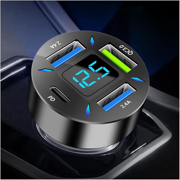 4 Ports USB Car Charger USB Adapter with Voltmeter,Type C Port PD 3.1 ...