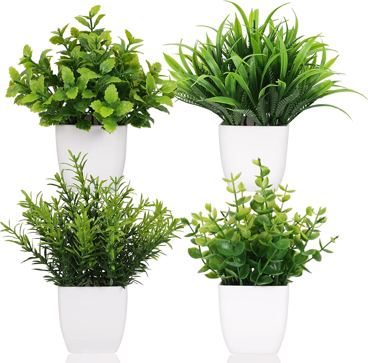 4 Pot Small Fake Plant Flowerpot Artificial Plastic Eucalyptus Plant ...