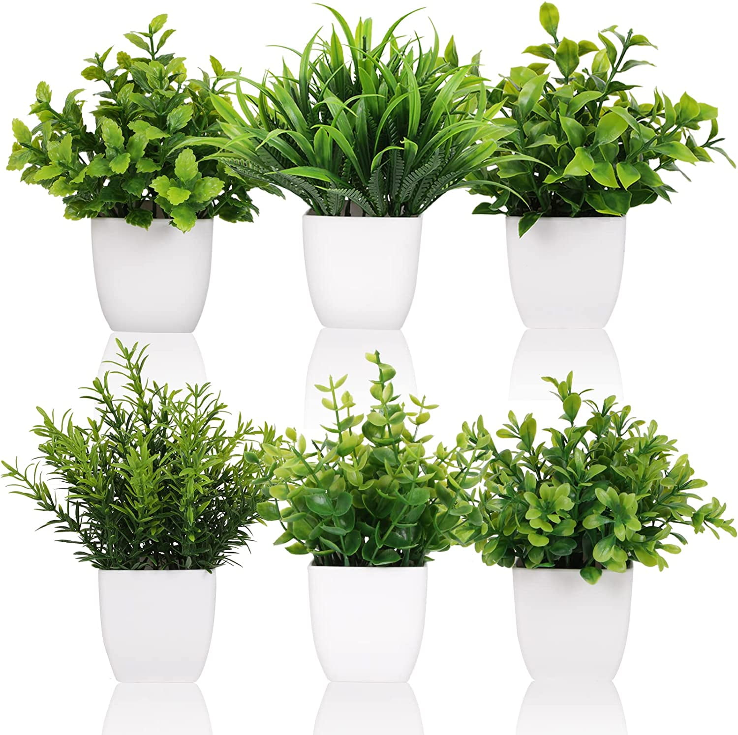 4 Pot Small Fake Plant Flowerpot Artificial Plastic Eucalyptus Plant ...