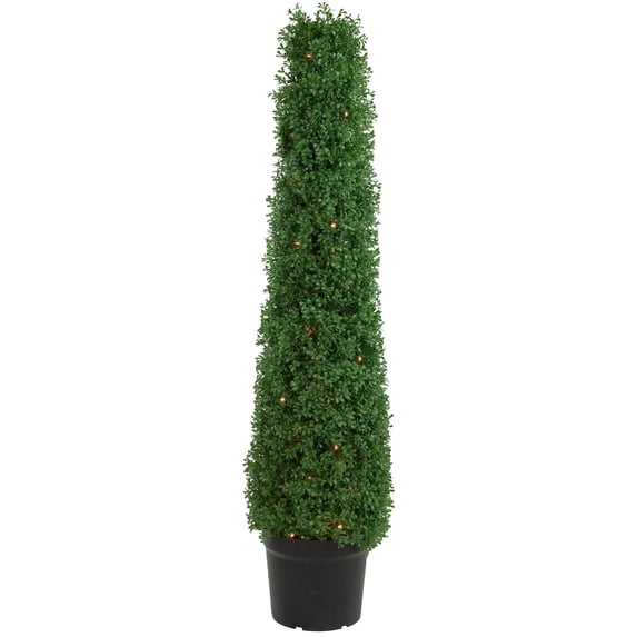 4' Pre-Lit Artificial Boxwood Cone Topiary Tree with Pot Clear Lights ...
