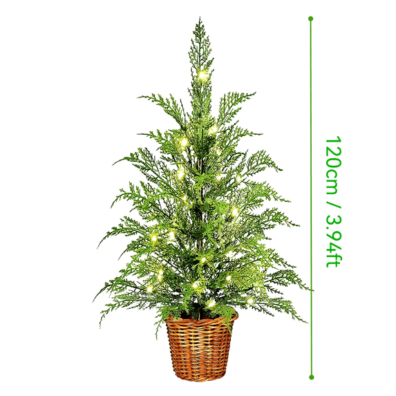 4' Pre-Lit Green Cypress Artificial Christmas Potted Cypress Tree with ...