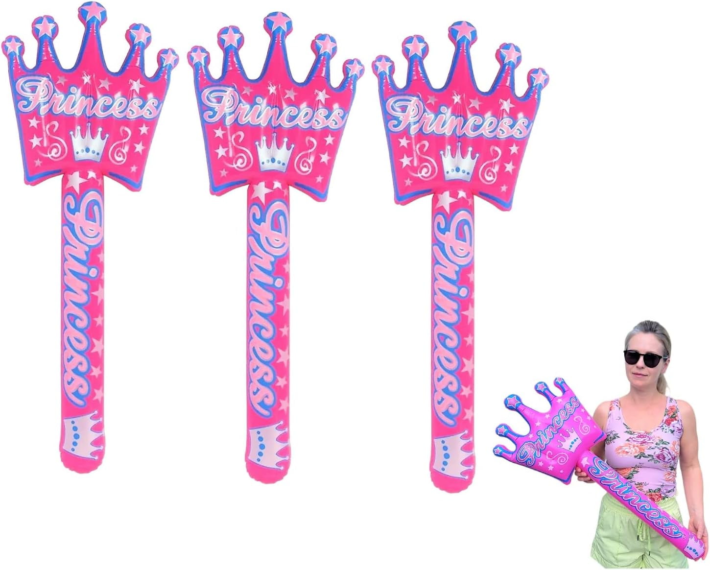 4" Princess Crown Shape Pink Wand INFLATE (3 Pack) Great Royal Themed ...
