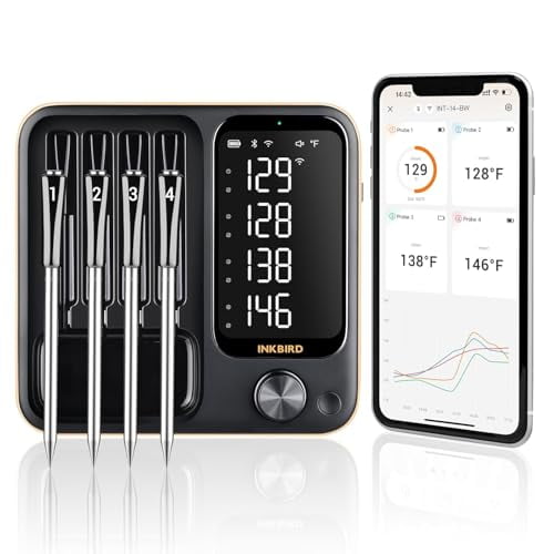 4-Probe WiFi Wireless Meat Thermometer with 360°Readable LCD Standalone ...