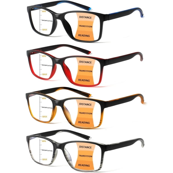4 Progressive Multifocus Reading Glasses Blue Light Blocking Readers ...