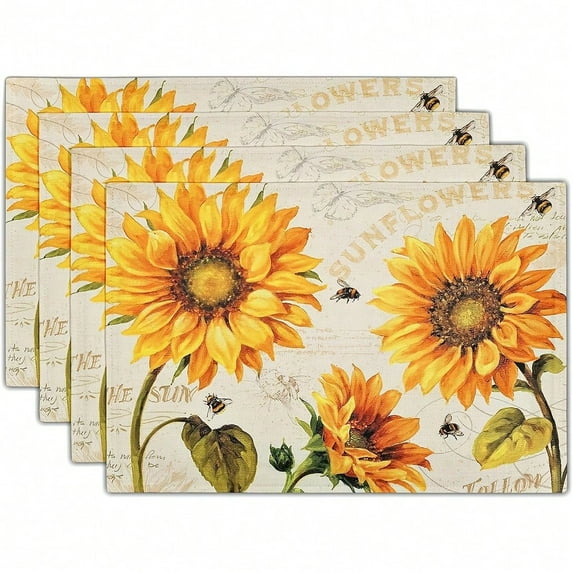 4 Ps Sunflower Bee MATS For Summer And Autumn Placemats, Retro Country ...