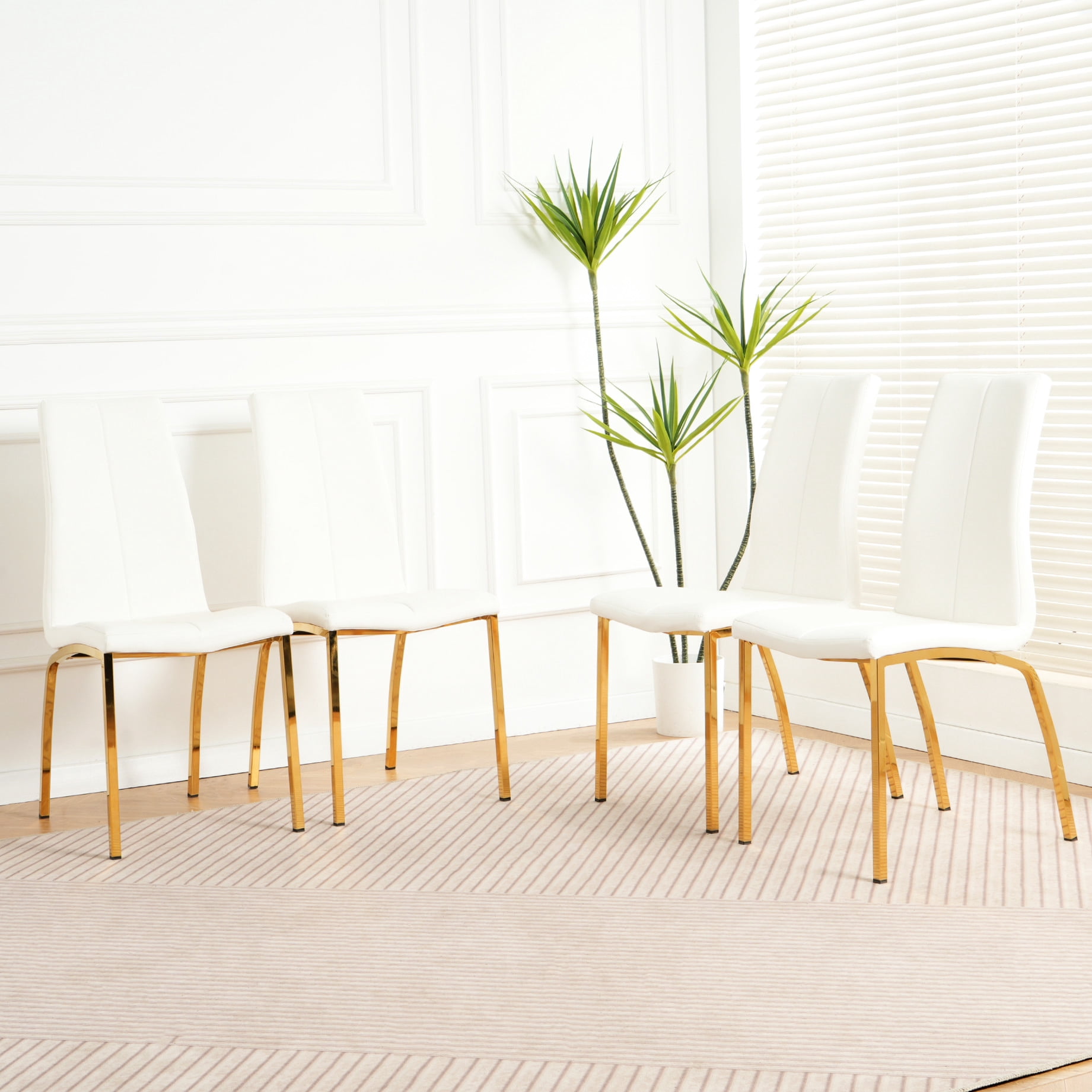 4 Pu Upholstered Side Chair With Gold- Metal Legs - Easy To Assemble ...