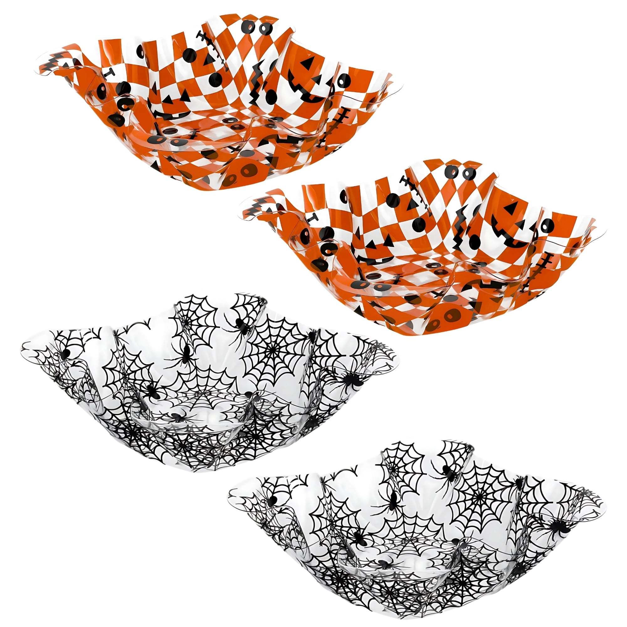 (4) Pumpkins & Spiderweb Design Halloween Novelty Plastic Ruffle ...
