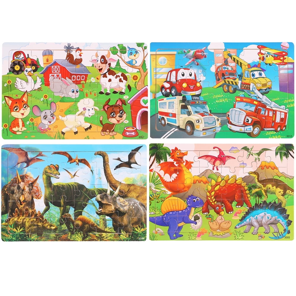 Kids' Toy Pack: 4 Wooden Jigsaw Puzzles (30 Pieces Each) for Ages 4-8 ...