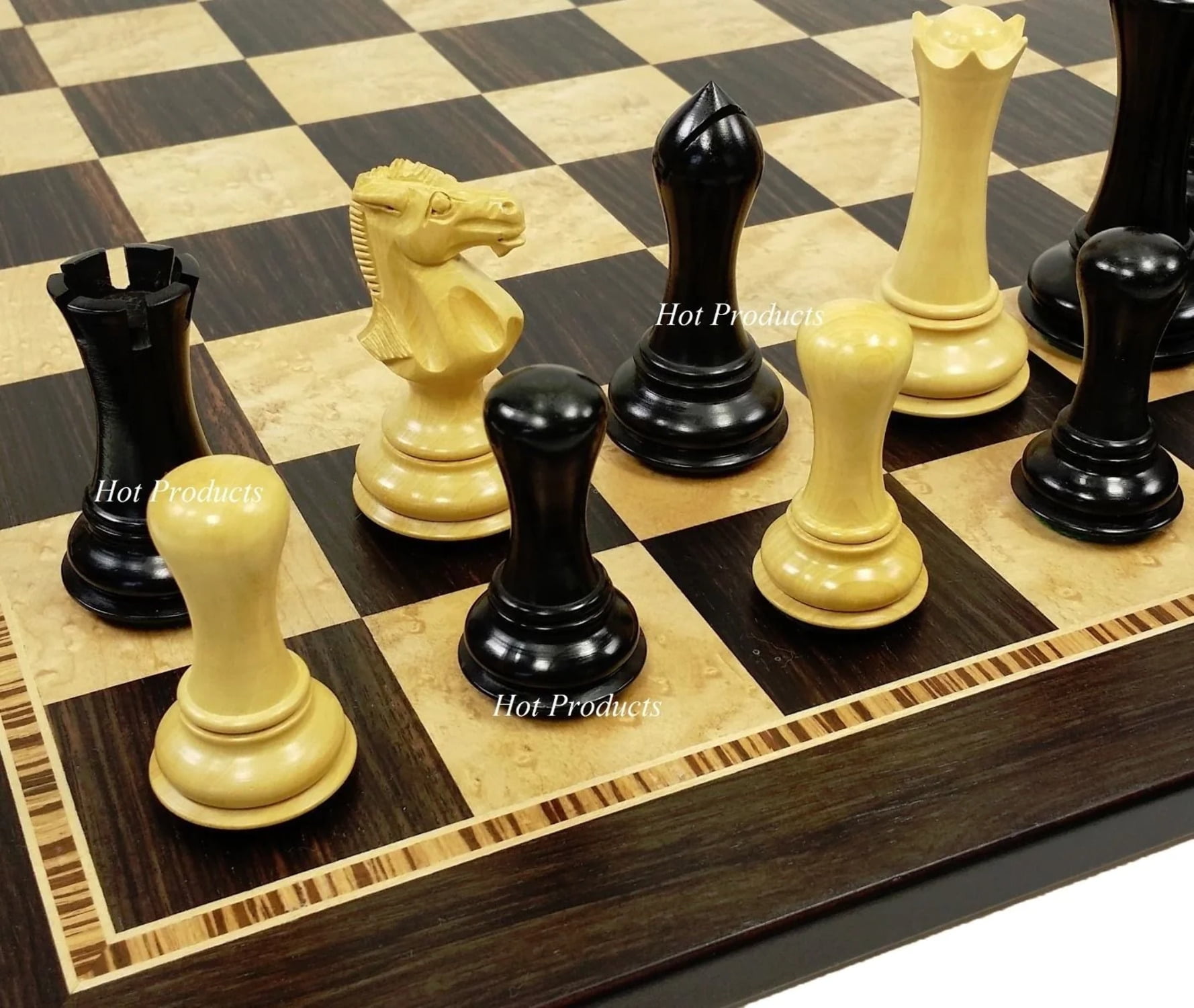 4 Q Black Natural Empire Modern Staunton Wood Chess Men Set W/ 20 ...