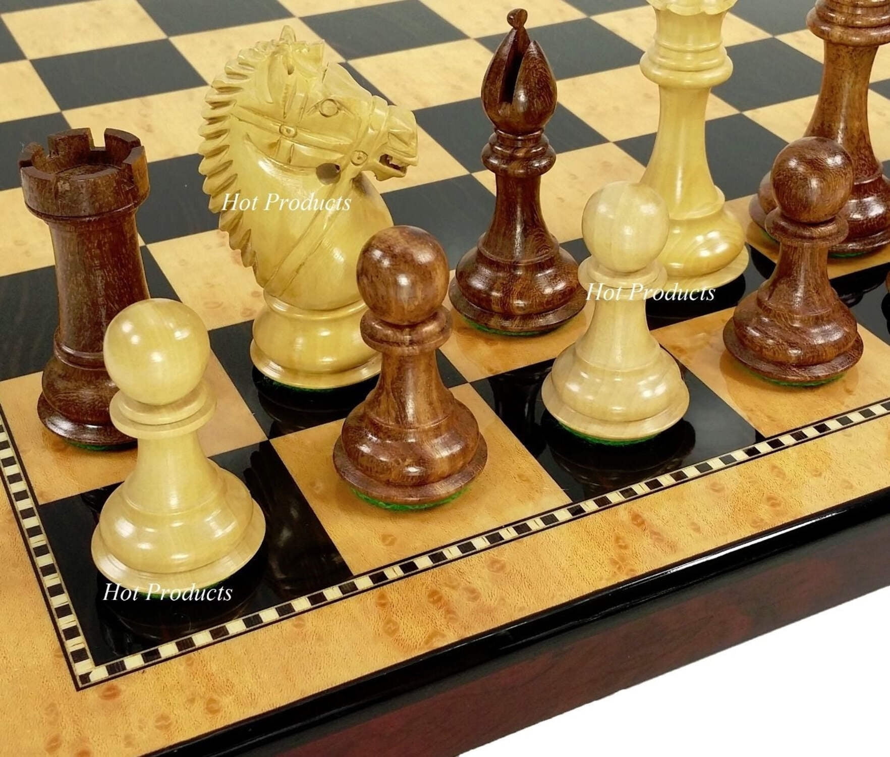 4" Staunton Wood BRIDLED Knight Chess Set Tray Storage Box + Walnut ...