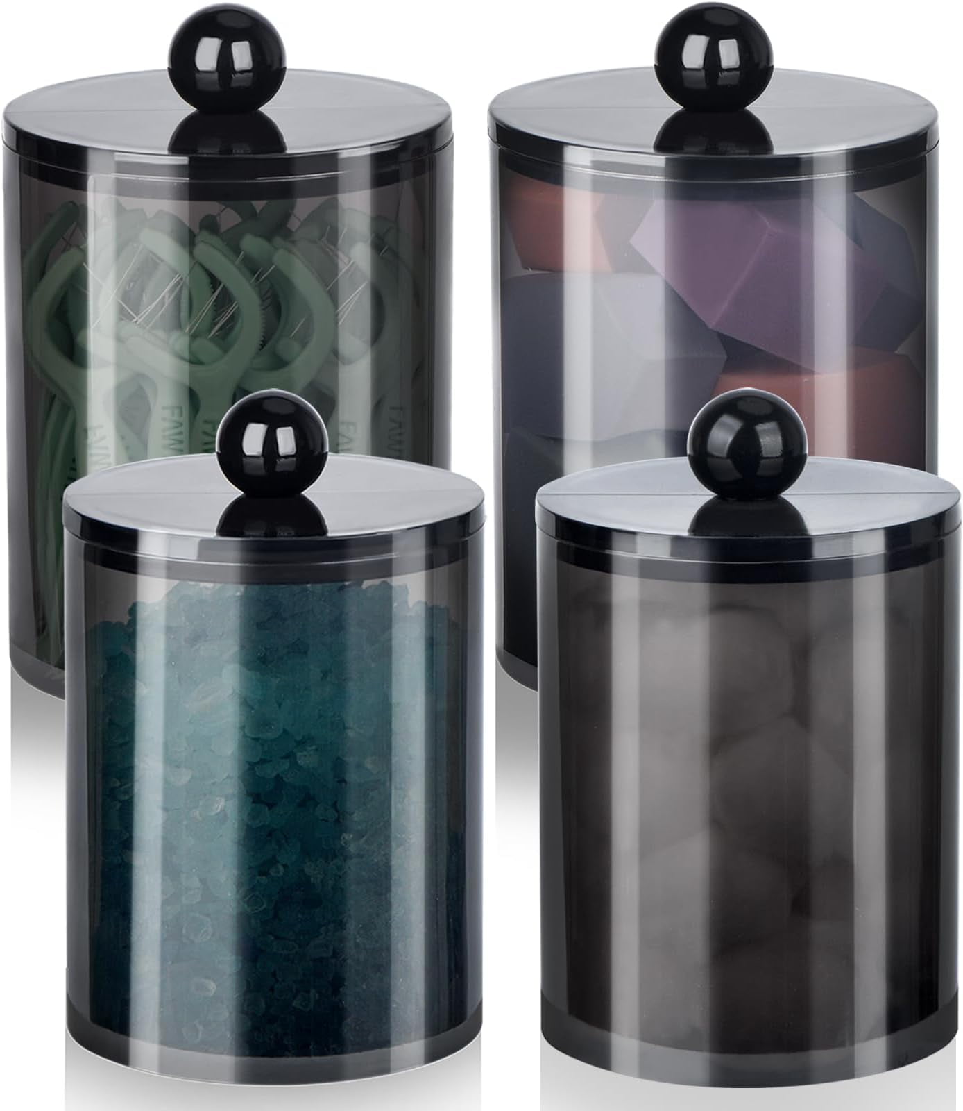 4 Qtip Holder,Canister Jar Set, Bathroom Jars with Set for Swabs, Balls ...