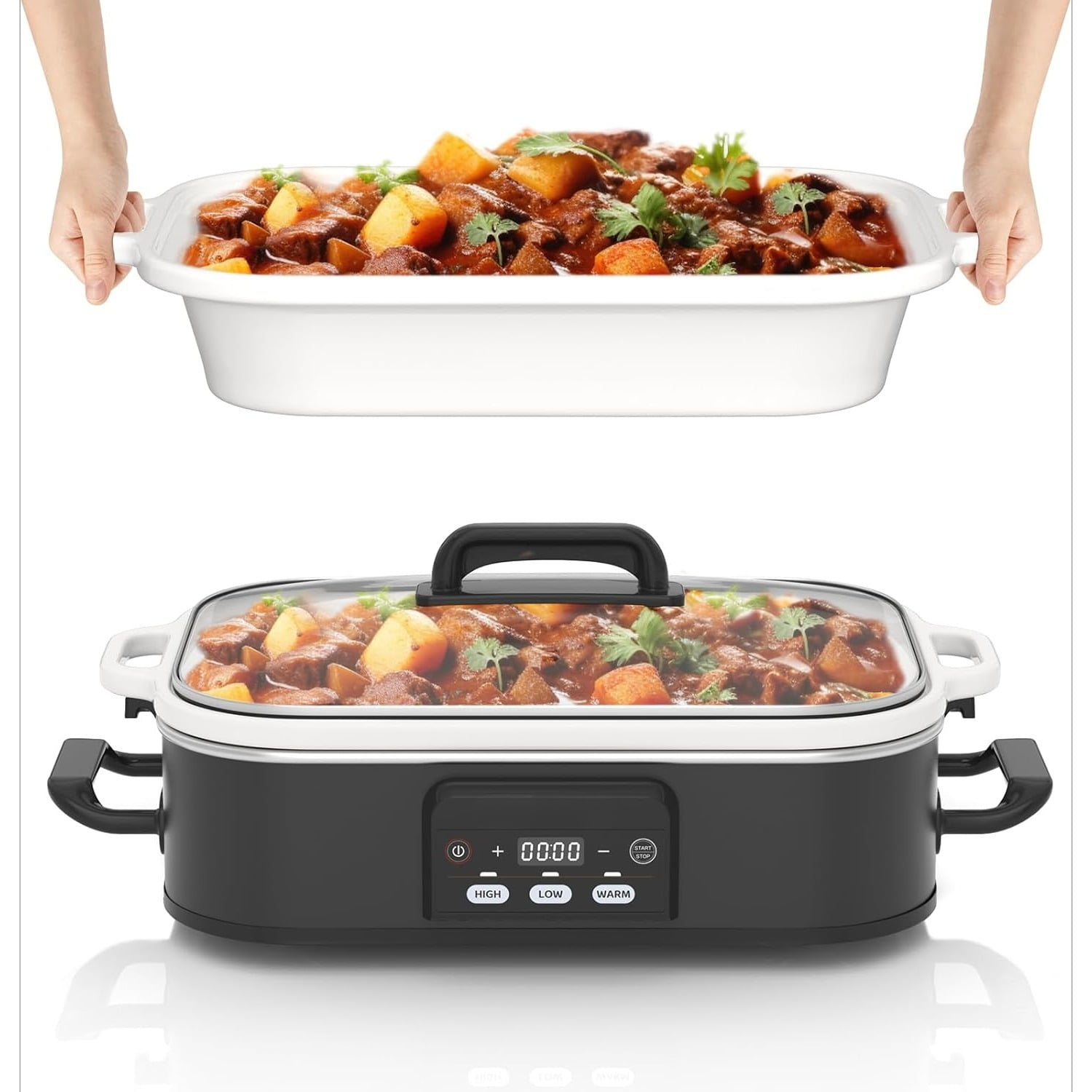 4 Quart Casserole Programmable Slow Cooker with Ceramic Baking Dish ...