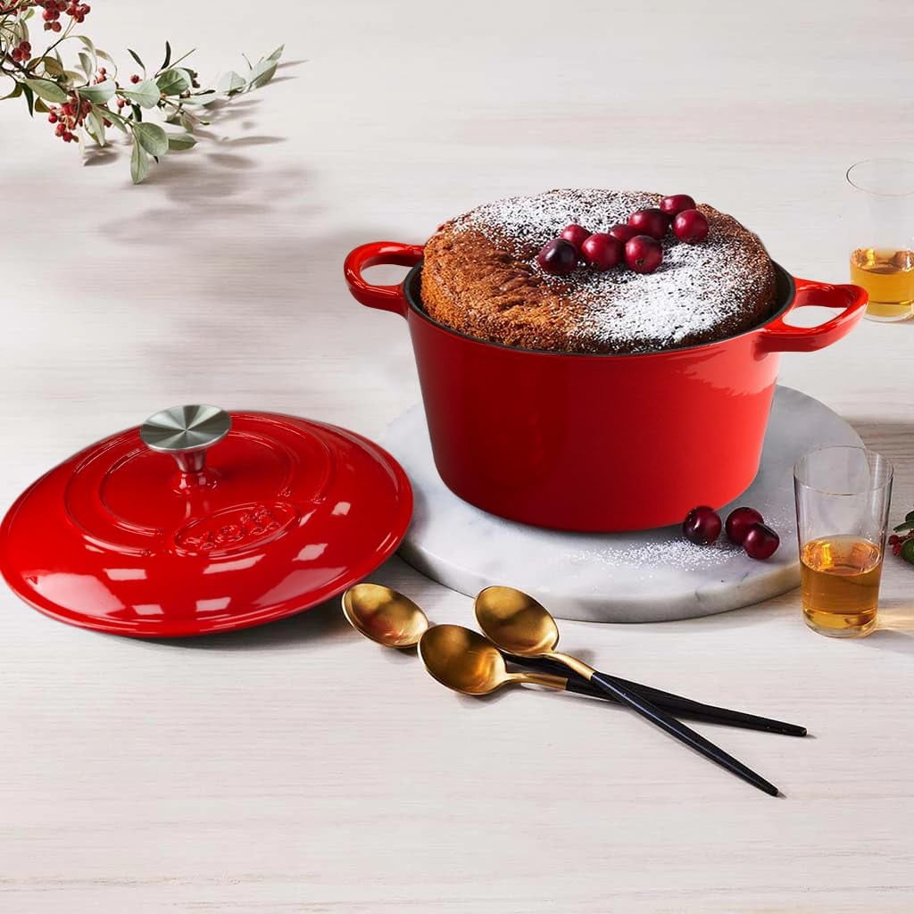 4 Quart Enameled Cast Iron Dutch Oven with Lid - Dual Handles - Oven ...