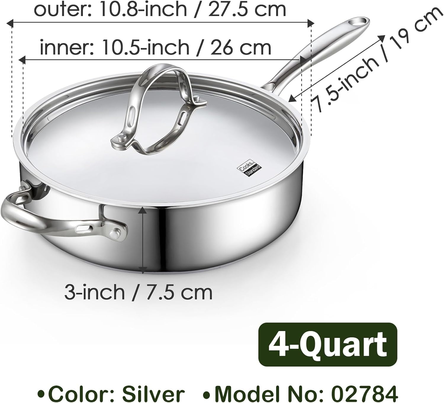 4-Quart Stainless Steel Sauté Pan with Lid - Walmart.com