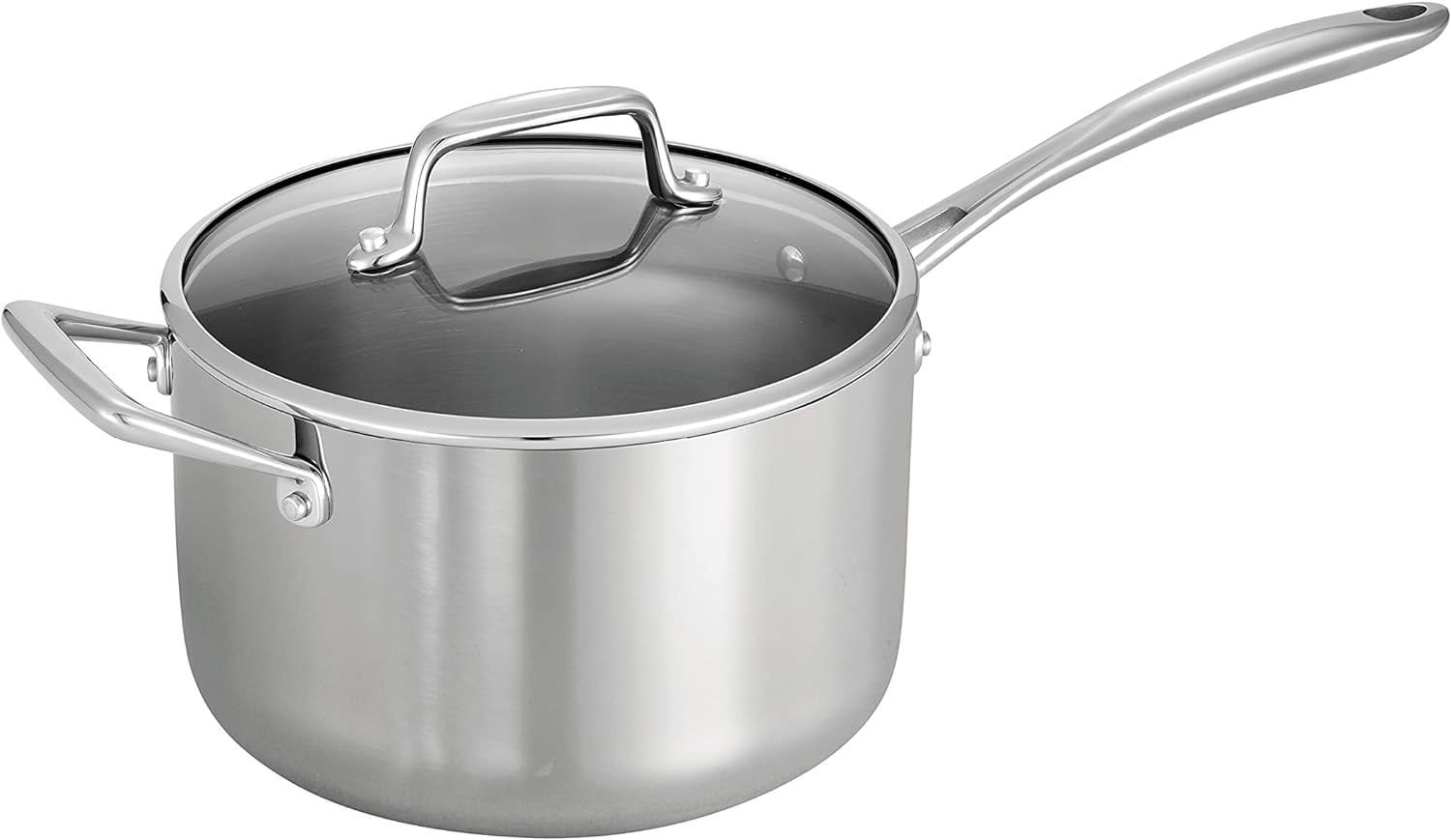 4-Quart Tri-Ply Clad Stainless Steel Sauce Pan with Glass Lid ...