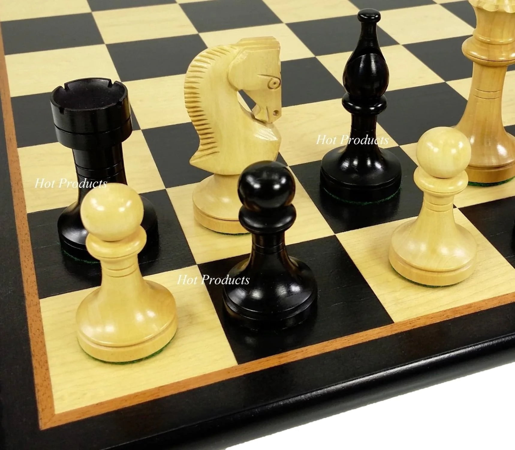 4 Queens Black 3 1/2" King Staunton Wood Chess Set W/ 17" Black Maple ...