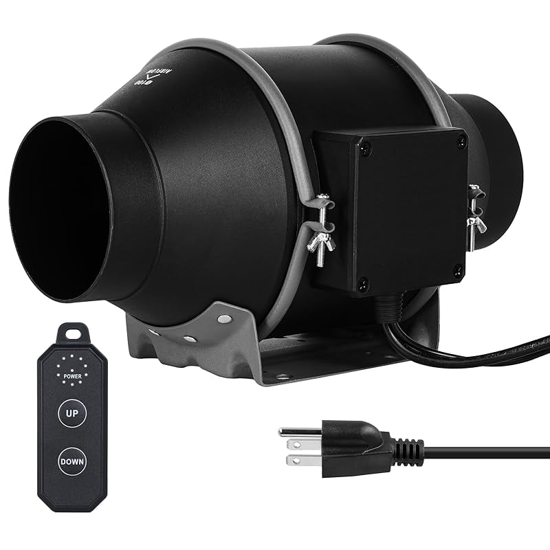 4" Quiet Inline Duct Fan with 10-speed Controller, 214 CFM Ventilation ...
