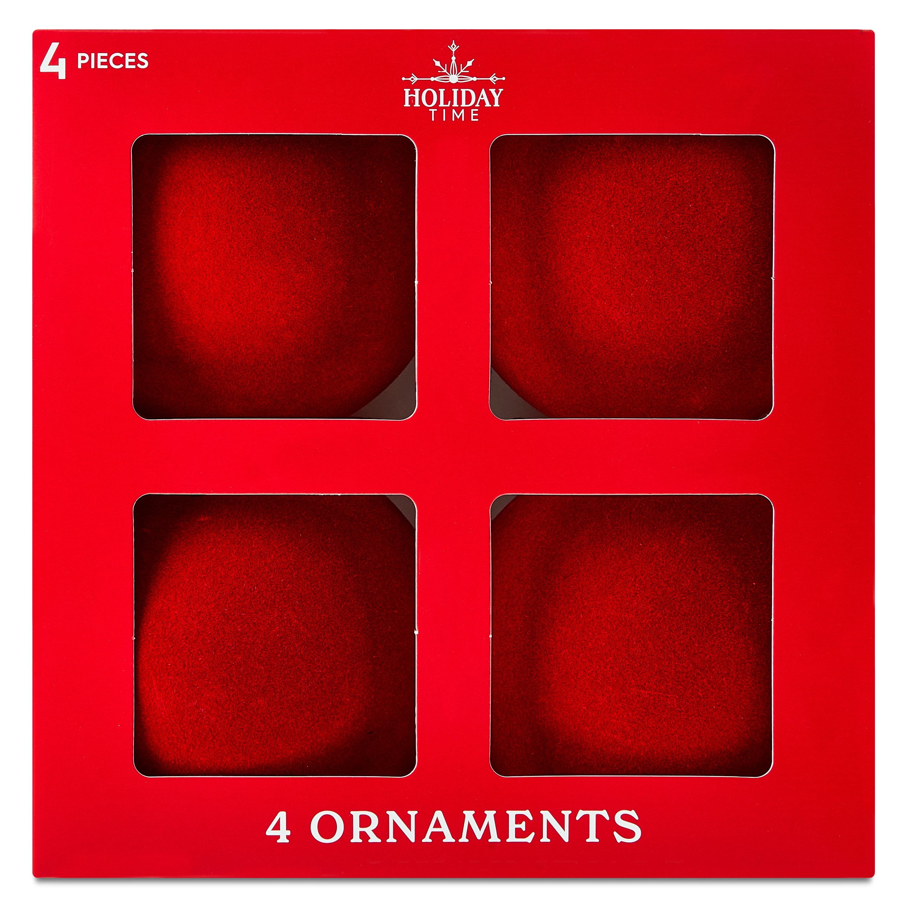 4 Count Red Velvet-Feel Ball Christmas Ornaments, 4.5", by Holiday Time ...