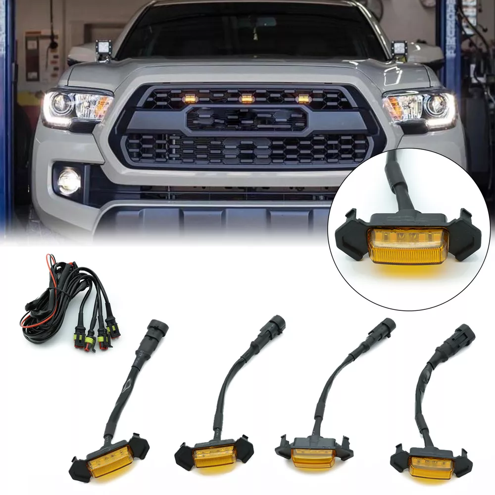 4×Raptor Style Grille LED Lights Amber Lens For Toyota Tacoma TRD Pro ...