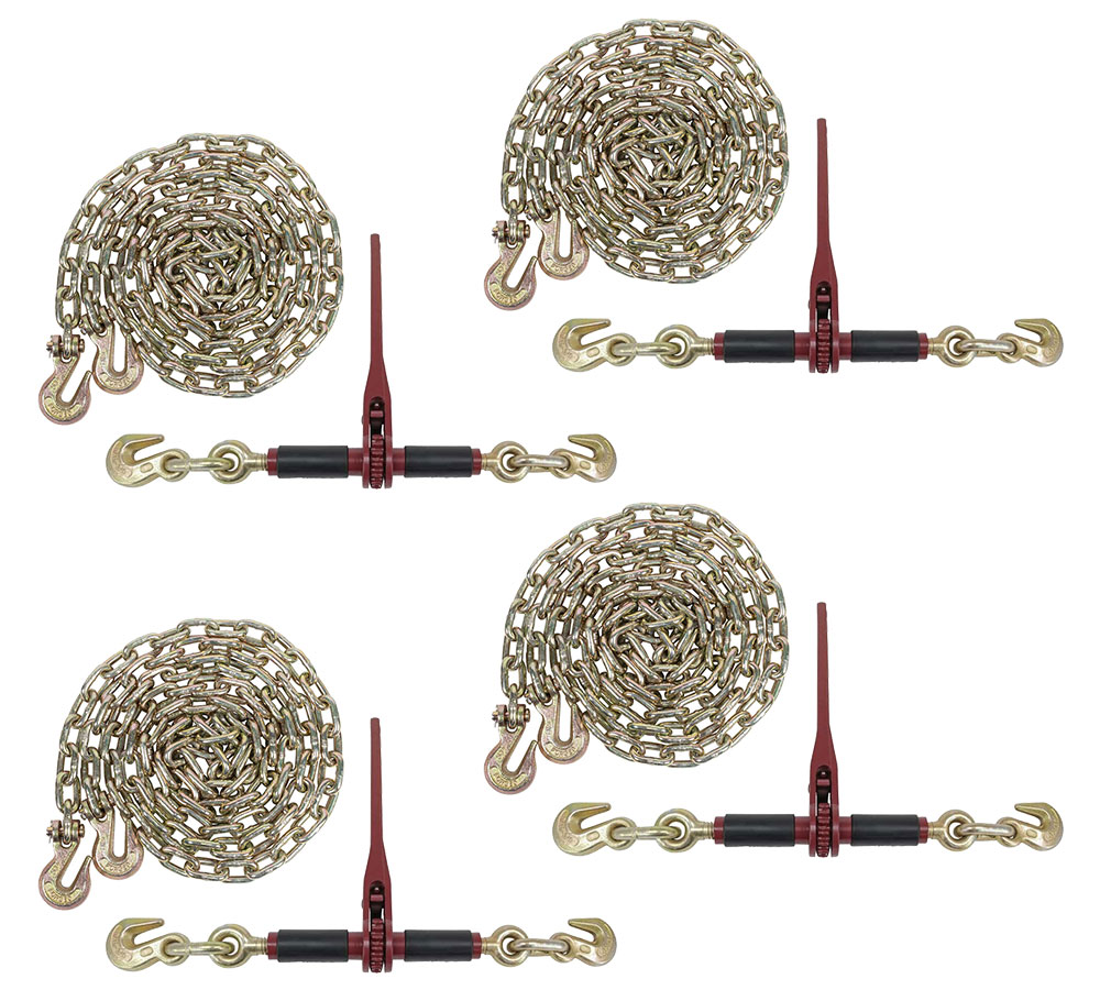 (4) Ratchet Chain Binders 5/16"-3/8" with Rubber Grips & (4) 5/16" x 12 ...