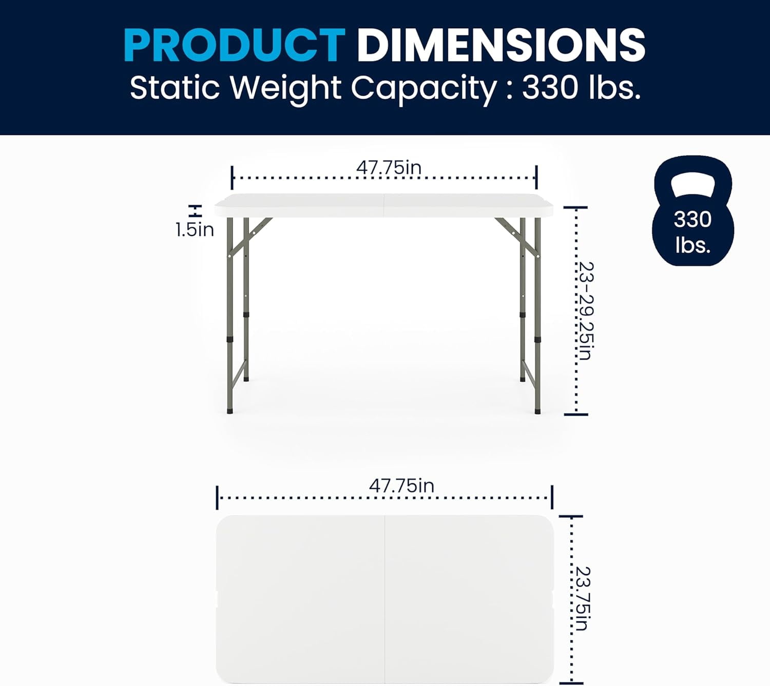4' Rectangular Plastic Folding Event Table with Adjustable Legs and ...