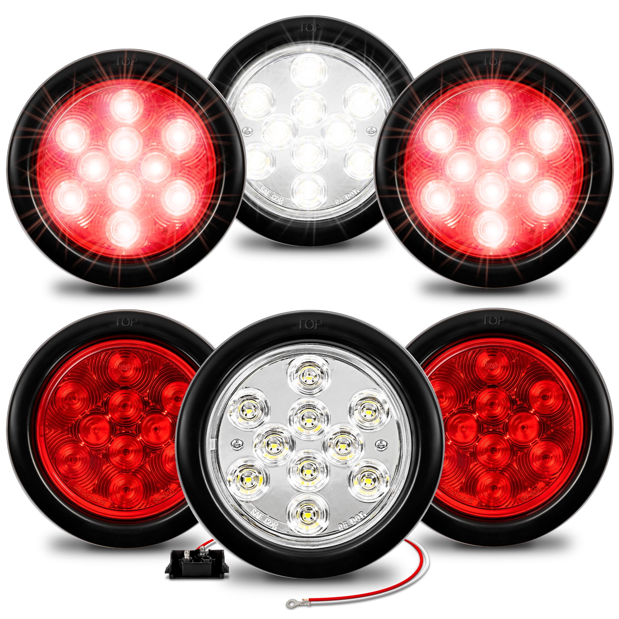 4 Red + 2 White 4" Round LED Trailer Tail Light Kit [DOT Certified ...