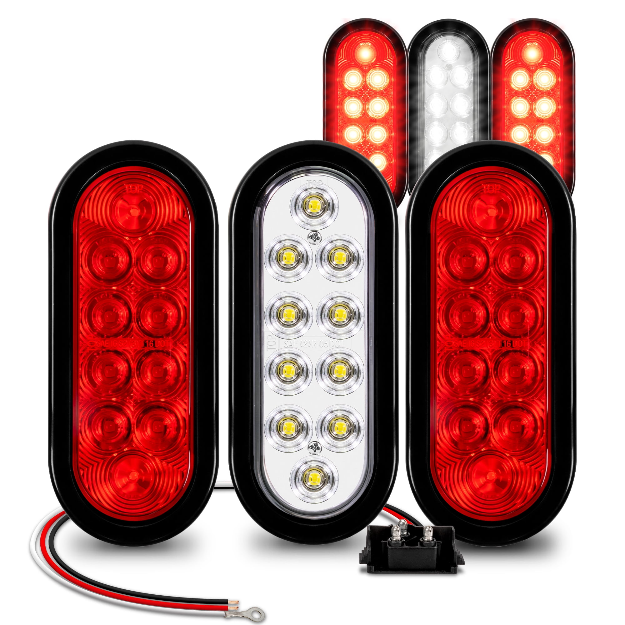 4 Red + 2 White 6" Oval LED Trailer Tail Light Kit [DOT Certified] [Grommets & Plugs Included ...