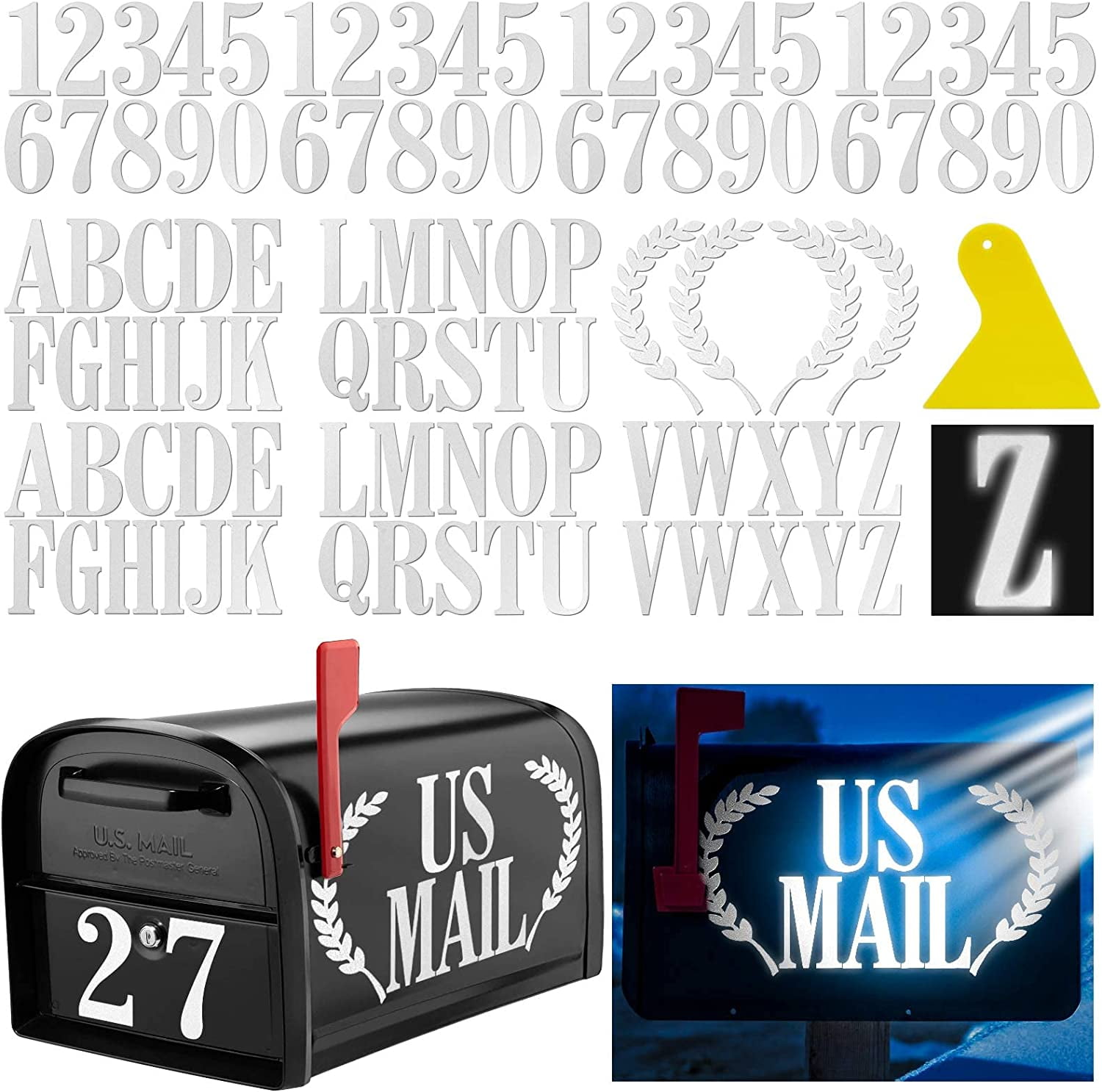 4" Reflective Mailbox Numbers Letters Stickers for Outside,Self ...