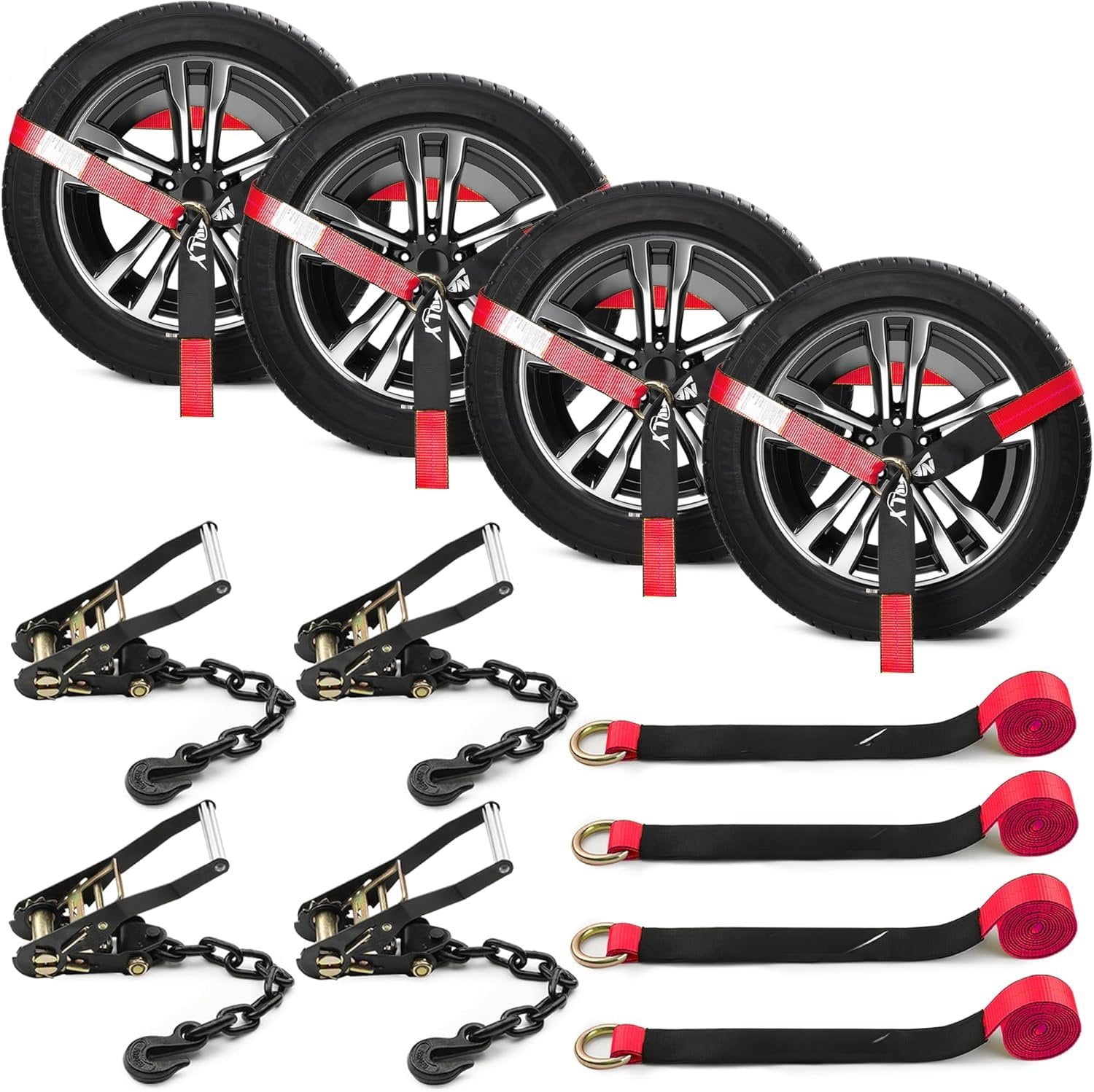 4 Reflective Trailer Tie Down Straps with J-Hook, Wheel Straps with ...