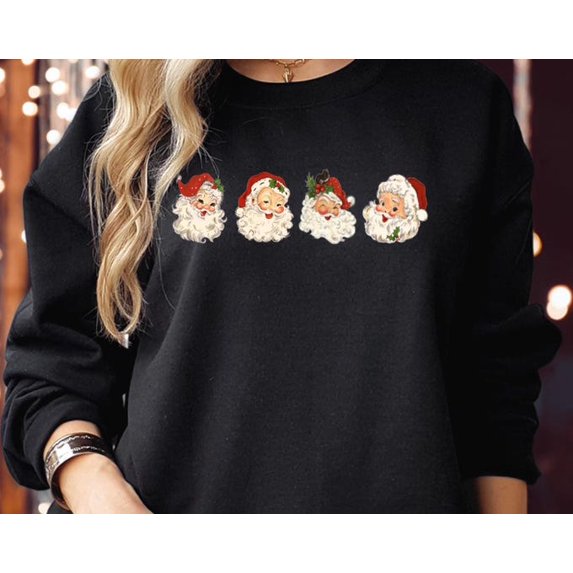 4 Retro Santa Faces Sweatshirt, Vintage Crewneck, Multiple Santa Heads ...