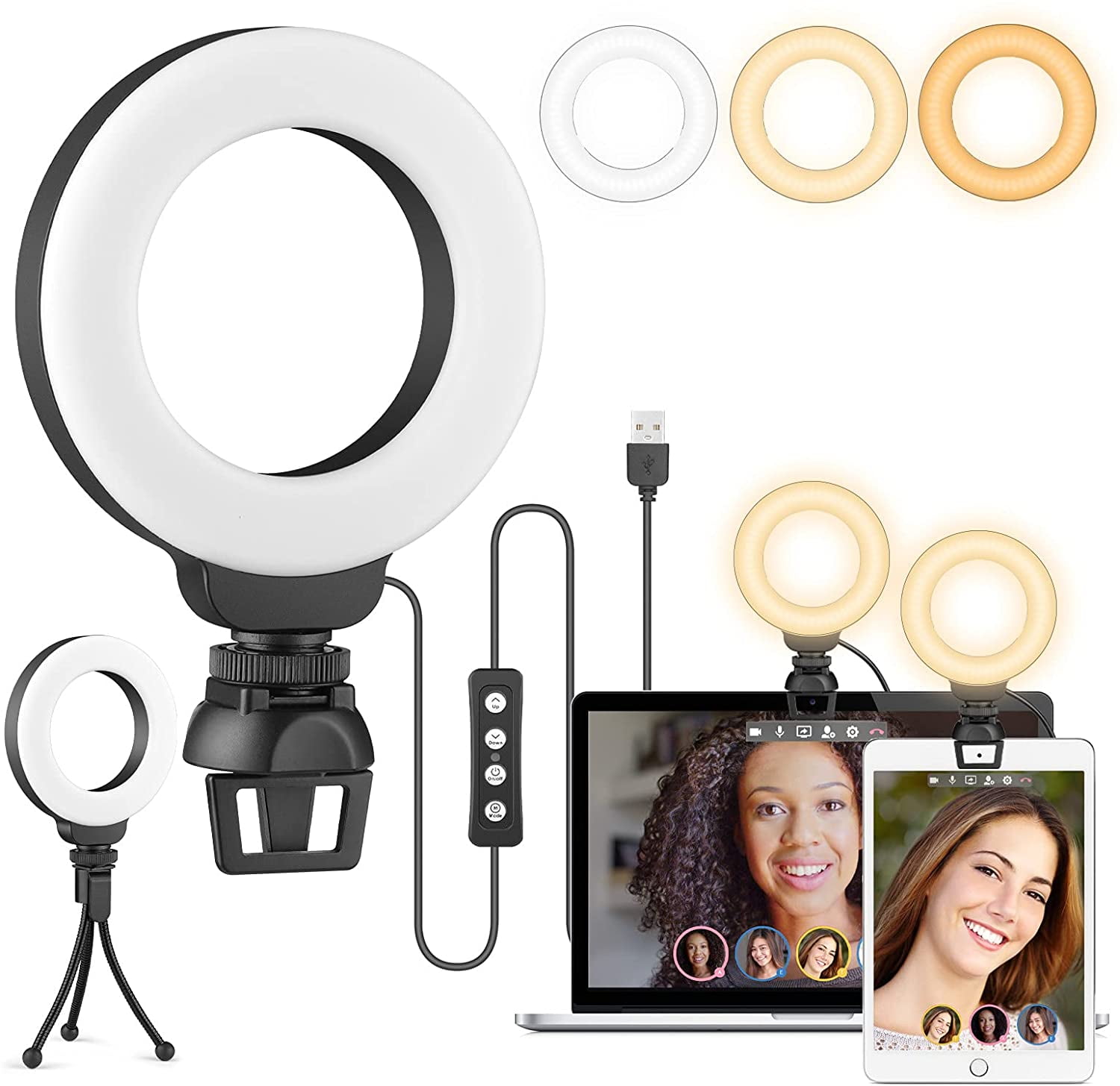 4" Ring Light for Laptop with Stand, Conference Lighting Kit, 3 Light ...