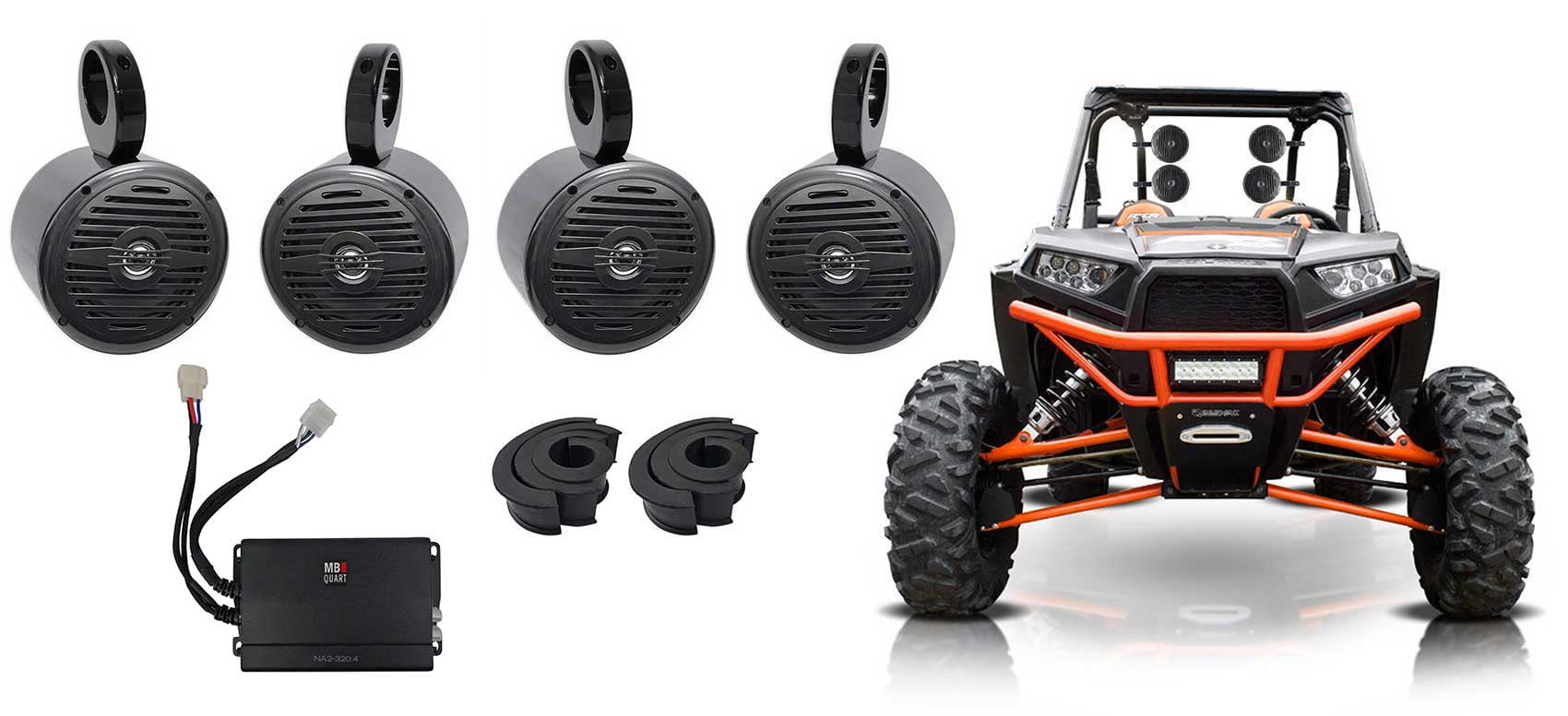 (4) Rockville 5.25" 800w Tower Speakers+4-Channel Amp for Polaris RZR ...