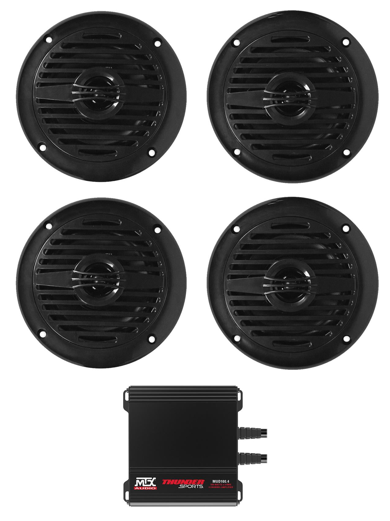 (4) Rockville MS40B Black 4" 200 Watt Speakers+MTX Amplifier For ATV ...