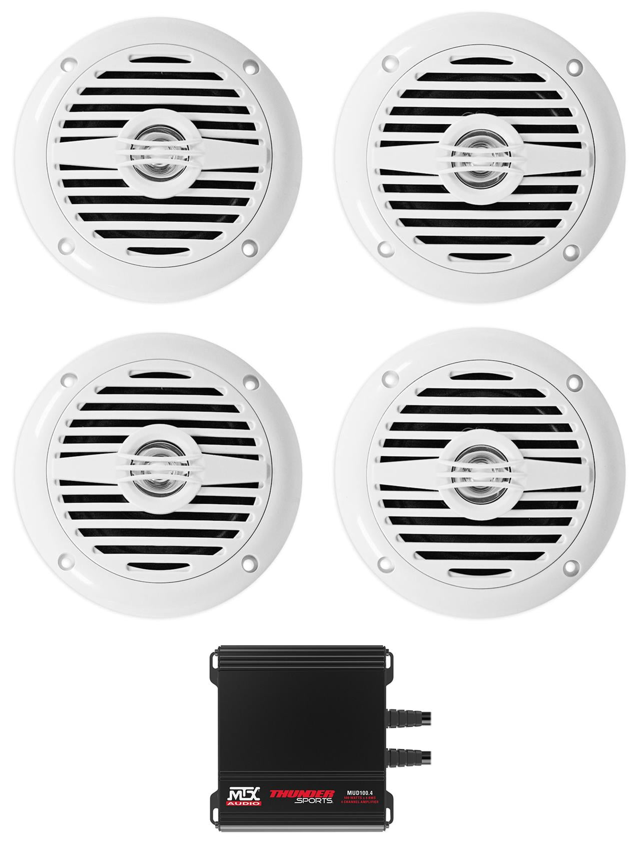 (4) Rockville MS40W White 4" 200 Watt Speakers+MTX Amplifier For ATV ...
