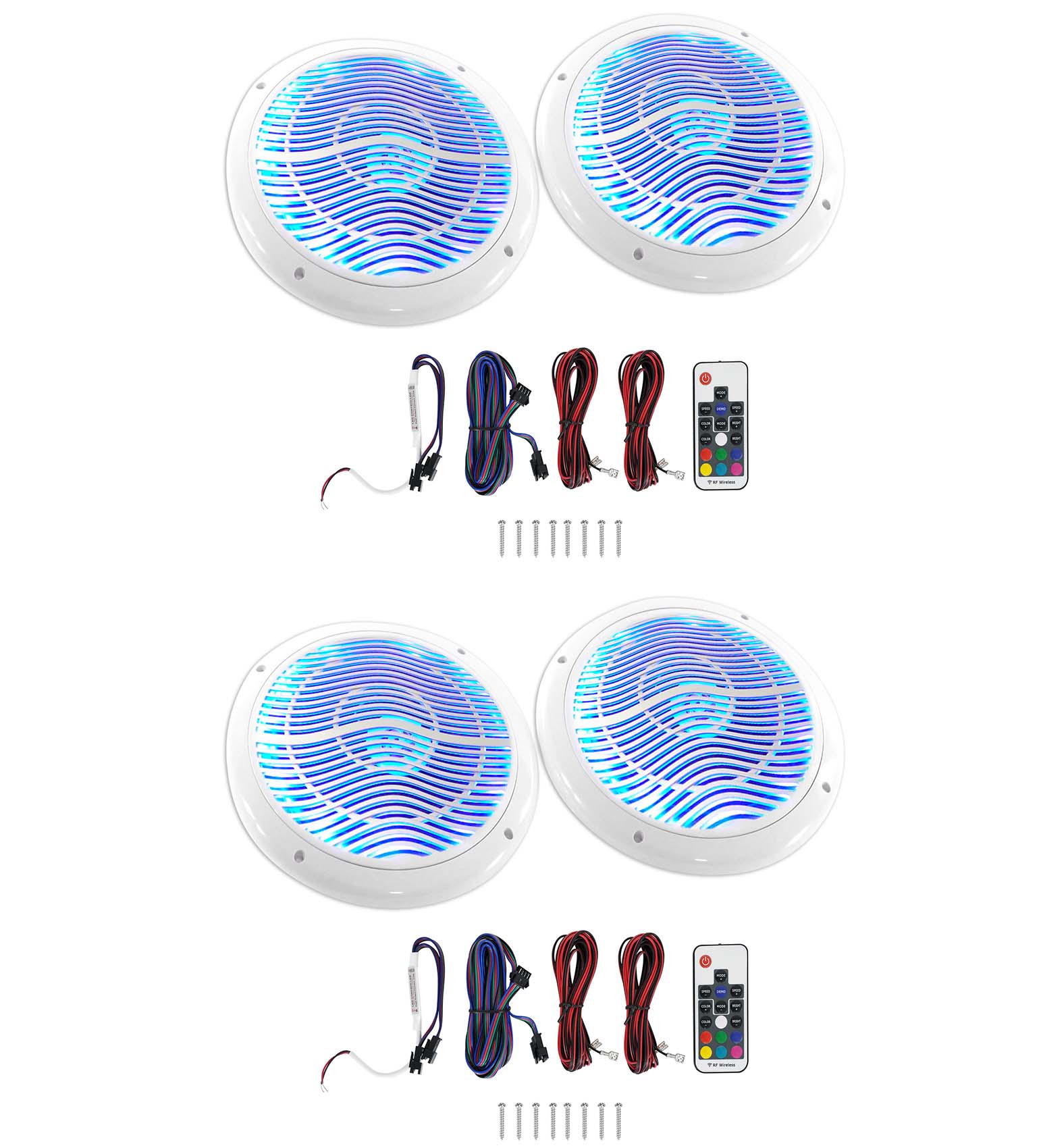 (4) Rockville RMC65LW 6.5" 1200w White Marine Speakers w/Multi Color ...