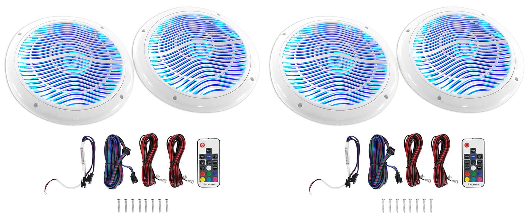 4) Rockville RMC65LW 6.5" 600w White Waterproof Hot Tub Speakers w/ LED ...