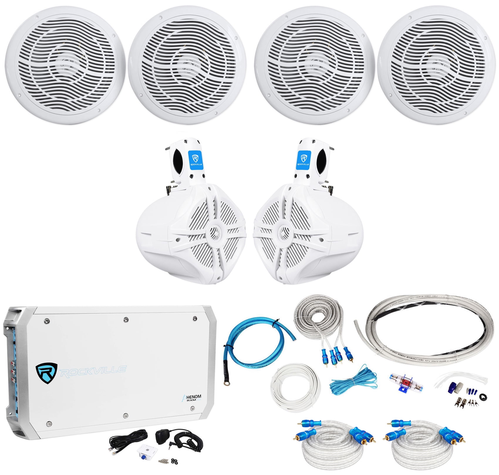 (4) Rockville RMC80W 8" 1600w Marine Boat Speakers+(2) Wakeboards+Amp ...