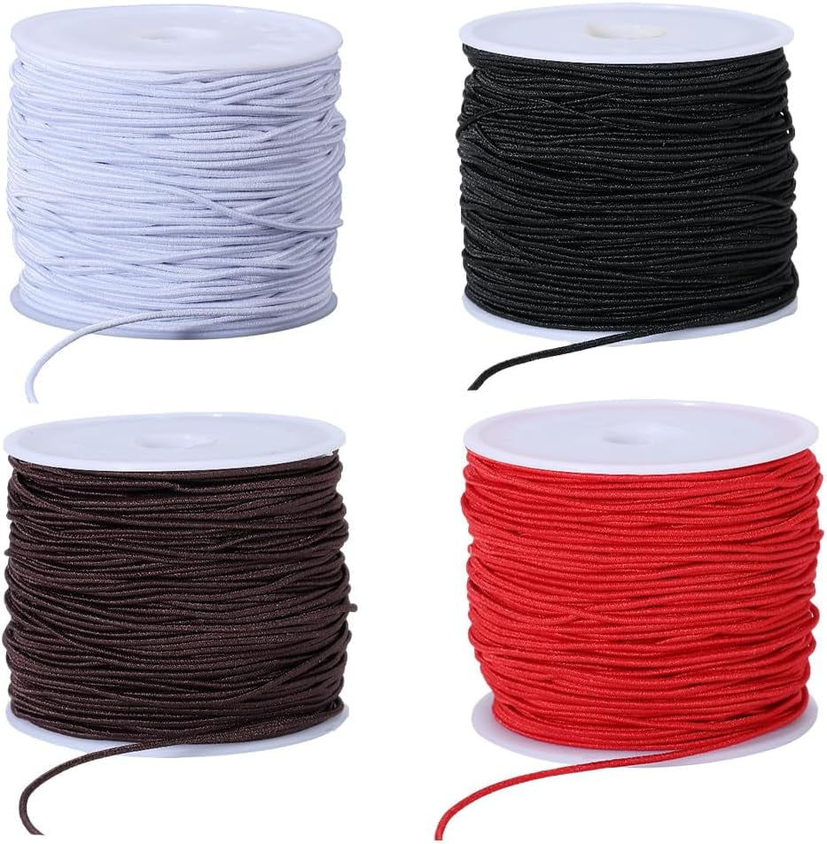 4 Rolls 0.8 MM Elastic Stretch Cords Round Fibre Black White Brown Red ...