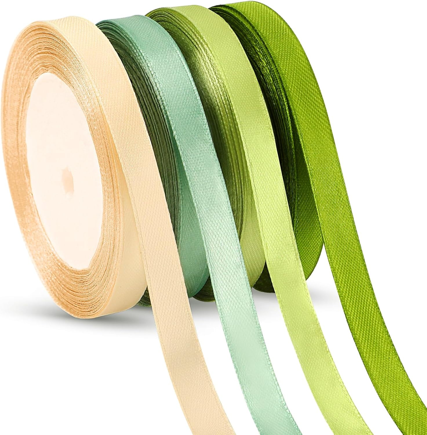 4 Rolls 100 Yards Green Ribbons, 10mm Wide Satin Craft Ribbons for Gift ...