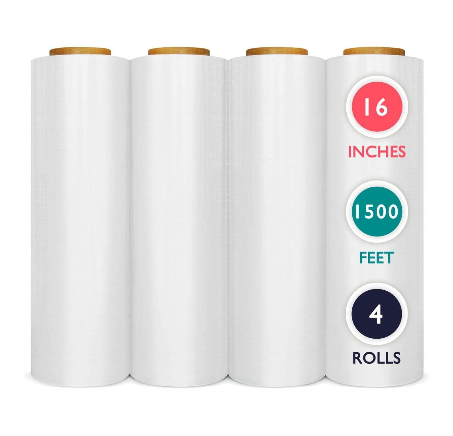 4 Rolls 16 Inch x 1500 Ft Pre-Stretched Wrap, 30 Gauge High Performance ...